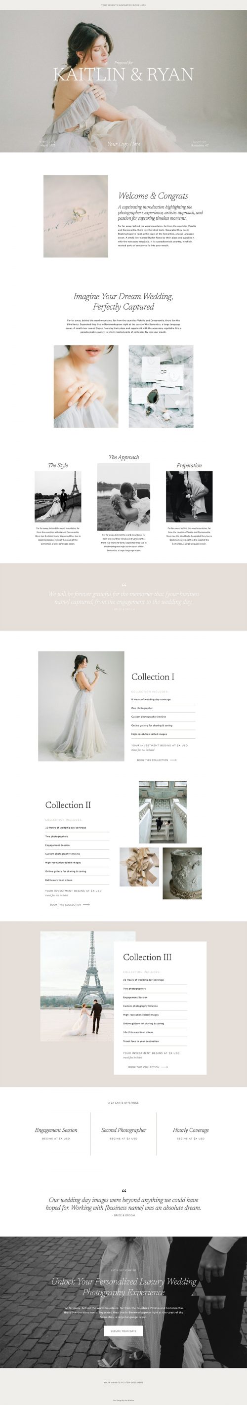 Luxury Wedding Proposal - Showit Creative Website Template